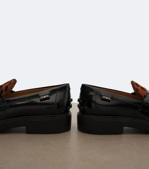 TOD'S Leather Leopard-print Penny Loafers