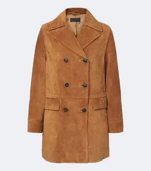 NILI LOTAN Remington Double-breasted Suede Coat - Brown