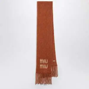 Miu Miu Rust Mohair-blend Scarf With Logo - Brown