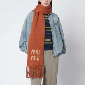 Miu Miu Rust Mohair-blend Scarf With Logo