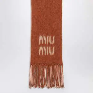 Miu Miu Rust Mohair-blend Scarf With Logo