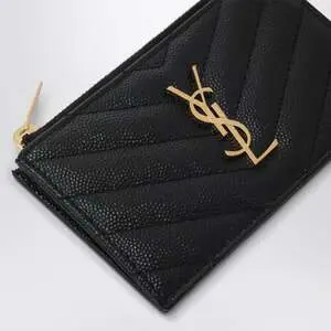 Saint Laurent Quilted Cassandre Card Holder - Black