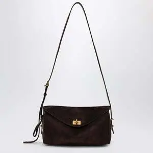 Balenciaga Le 7 Medium Suede Calfskin Shoulder Bag In Moka/ruby - Brown