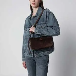 Balenciaga Le 7 Medium Suede Calfskin Shoulder Bag In Moka/ruby