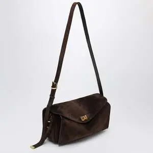 Balenciaga Le 7 Medium Suede Calfskin Shoulder Bag In Moka/ruby