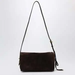Balenciaga Le 7 Medium Suede Calfskin Shoulder Bag In Moka/ruby