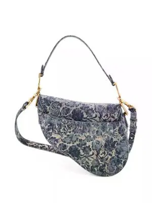 Dior Saddle Handbag Printed Denim Medium Shoulder Bag