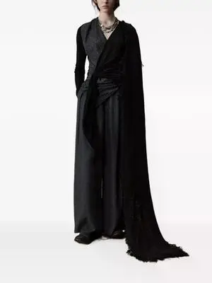 ELYWOOD Wrap-style Asymmetric-hem Long-sleeved Blouse