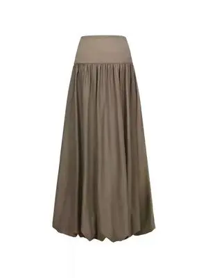 ELYWOOD Shirred Bubble-hem Midi Skirt - Neutrals