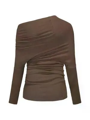 ELYWOOD Asymmetric Draped Off-shoulder Long-sleeved T-shirt