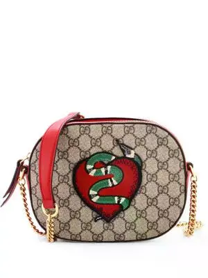 Gucci Chain Embroidered Gg Coated Canvas Mini Crossbody Bag - Brown