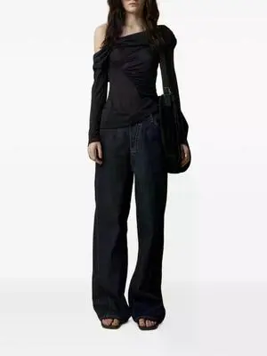 ELYWOOD Shirred Off-shoulder Long-sleeved Top
