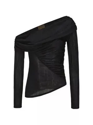 ELYWOOD Shirred Off-shoulder Long-sleeved Top