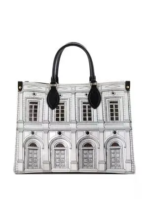 LOUIS VUITTON Onthego Limited Edition Fornasetti Architettura Print Leather And Monogram Canvas Mm Tote Bag - Brown