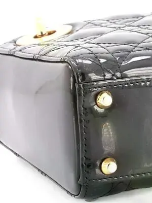 Dior Lady Bag Cannage Quilt Patent Mini Satchel - Black