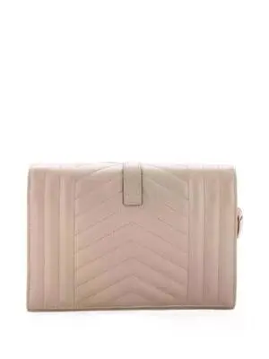Saint Laurent Classic Monogram Envelope Wristlet Mixed Matelasse Leather Clutch Bag - Neutrals