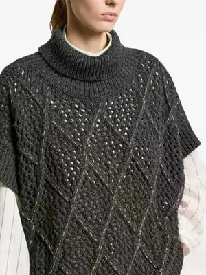 Peserico Diamond-knit Roll-neck Shot-sleeve Sweater