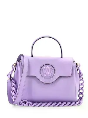 Versace La Medusa Top Handle Bag Leather Medium Satchel Purple