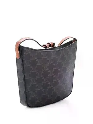 Celine Croque Triomphe Coated Canvas Medium Hobo Bag - Black