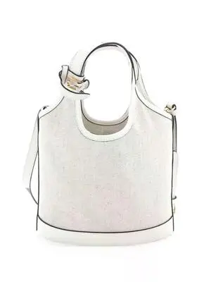 Prada Logo Tote Linen Blend Small Bucket Bag - Neutrals