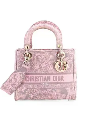 Dior Lady D-lite Bag Embroidered Canvas Medium Satchel - Pink