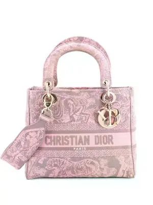 Dior Lady D-lite Bag Embroidered Canvas Medium Satchel - Pink