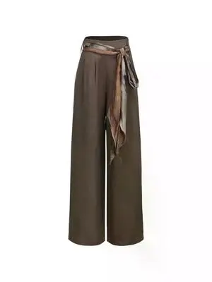 ELYWOOD Belted Pleated Palazzo Pants - Brown
