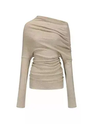 ELYWOOD Asymmetric Draped Off-shoulder Long-sleeved T-shirt - Neutrals