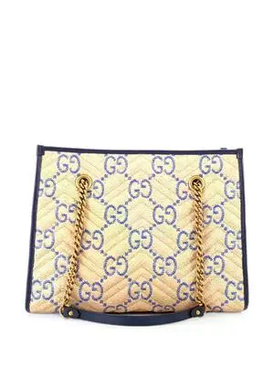Gucci Gg Marmont Aria Chain Shopping Jumbo Gg Matelasse Raffia Medium Tote Bag - Blue