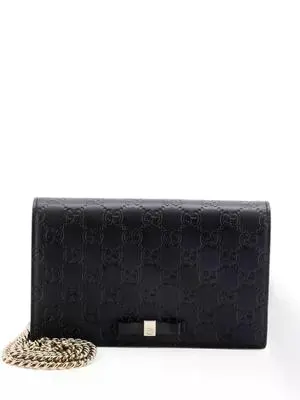 Gucci Signature Wallet On Chain Guccissima Leather Clutch Bag - Black
