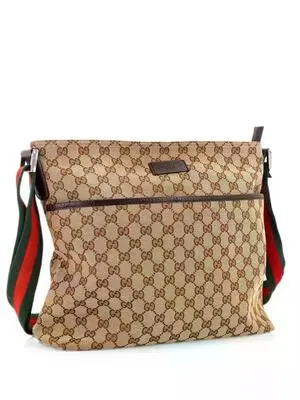 Gucci Web Strap Zip Messenger Bag Gg Canvas Medium Crossbody Bag