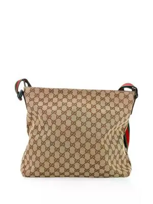 Gucci Web Strap Zip Messenger Bag Gg Canvas Medium Crossbody Bag