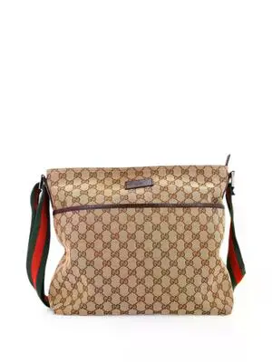 Gucci Web Strap Zip Messenger Bag Gg Canvas Medium Crossbody Bag