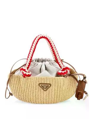 Prada Basket Crochet Raffia Small Tote Bag - Neutrals