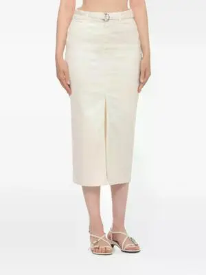 Marella Belted Front-vent Straight Midi Denim Skirt - White