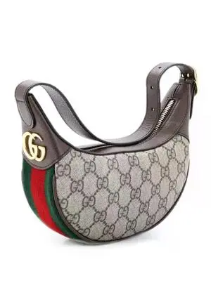 Gucci Ophidia Half Moon Bag Gg Coated Canvas Mini Hobo Bag - Brown