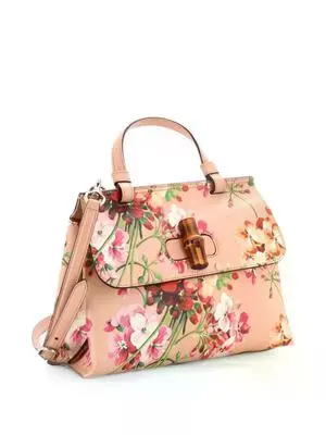 Gucci Bamboo Daily Top Handle Bag Blooms Print Leather Small Satchel - Neutrals