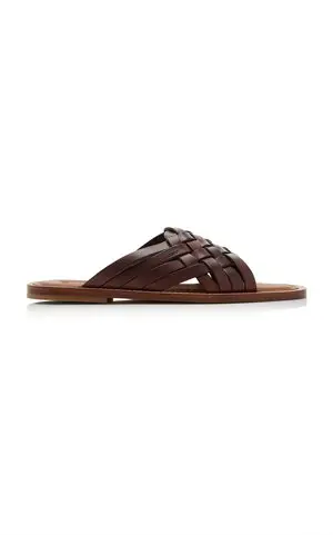 Miu Miu Miu Miu Woven Leather Flat Sandals Brown