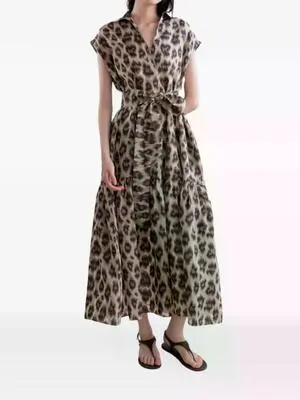 PSOPHIA Animal-print Tie Midi Dress - Neutrals