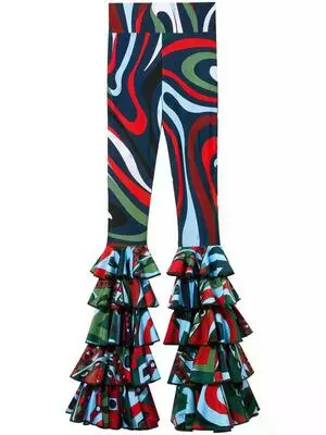 Emilio Pucci Marmo-print Ruffle-detail Leggings - Multicolour