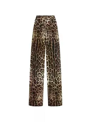 Dolce & Gabbana Leo-print Charmeuse Trousers - Neutrals