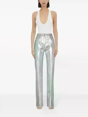 FERRAGAMO Laminated-finish Straight-leg Trousers - Silver