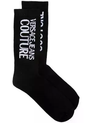 Versace Intarsia-knit Logo Crew Socks - Black