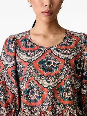 Farm Rio Tiered Mini Dress With Floral Print And Scalloped Hem