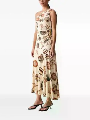 Farm Rio Seashell-print One-shoulder Midi Dress