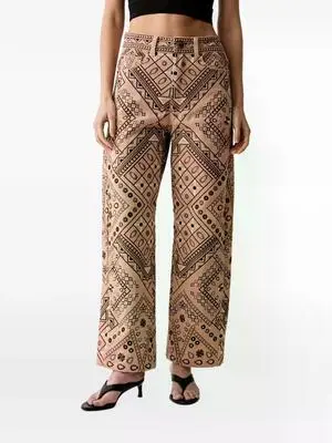 Farm Rio Geometric-embroidered Straight-leg Trousers - Neutrals