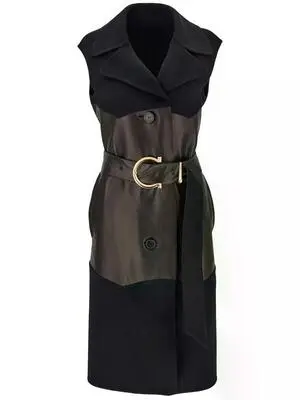 FERRAGAMO Panelled Belted Sleeveless Trench Coat - Black