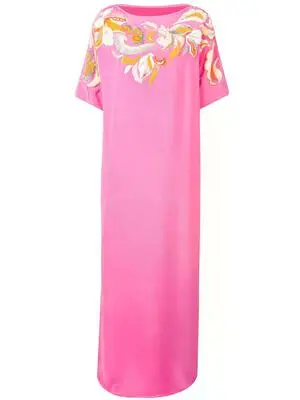Emilio Pucci Floral Embroidered Silk Kaftan Dress - Pink