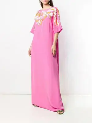 Emilio Pucci Silk Kaftan Dress With Floral Embroidery