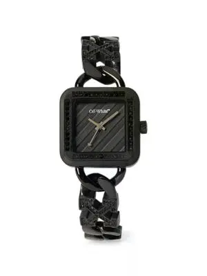 Off-White Dial Square Case Watch - Black